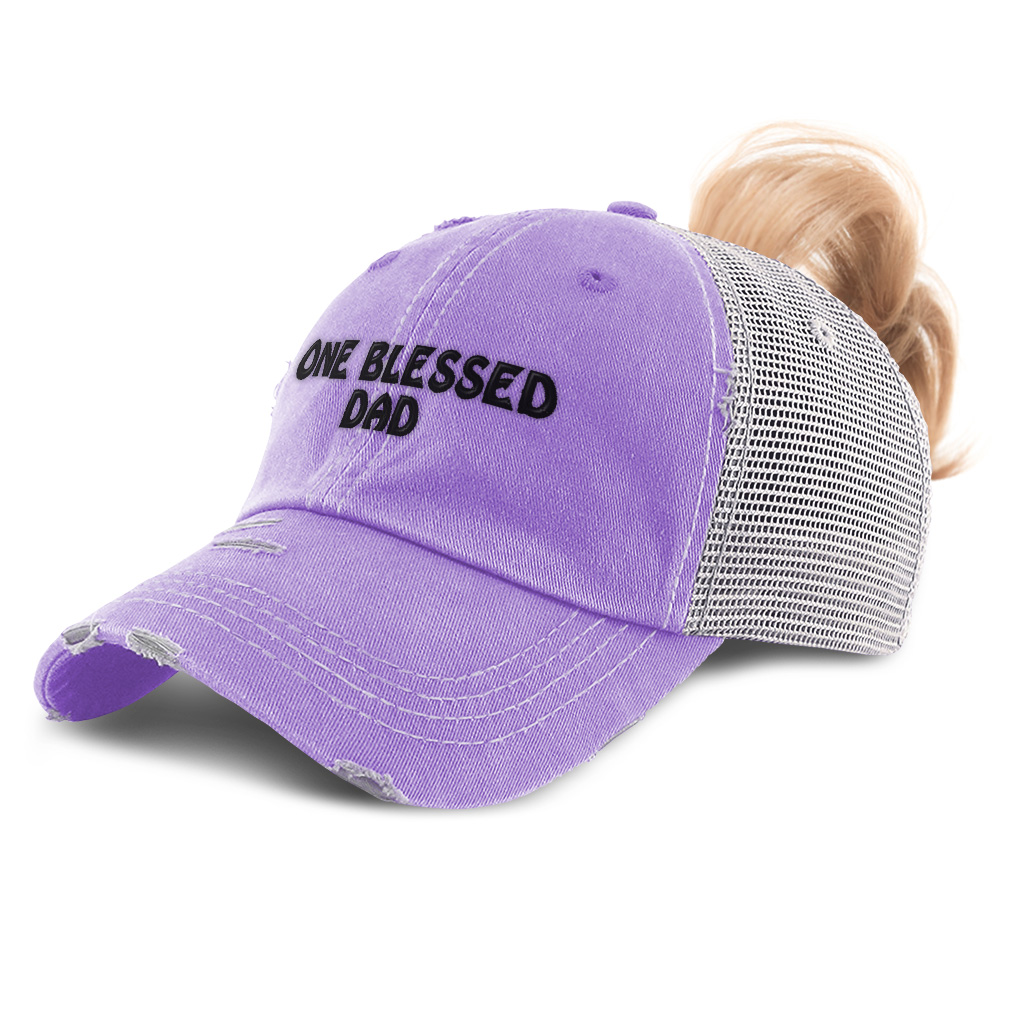 Womens Ponytail Cap 1 Blessed Dad Blessed Family C Dad Distressed ...