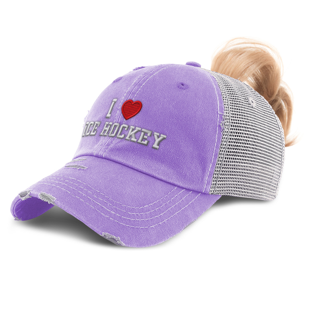 Womens Ponytail Cap I (Love) Ice Hockey Red Heart Sports Lovers Ice ...