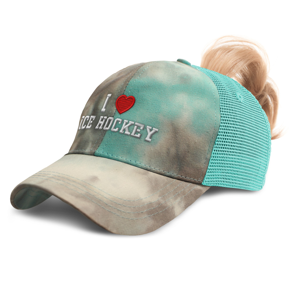 Womens Ponytail Cap I (Love) Ice Hockey Red Heart Sports Lovers Ice ...