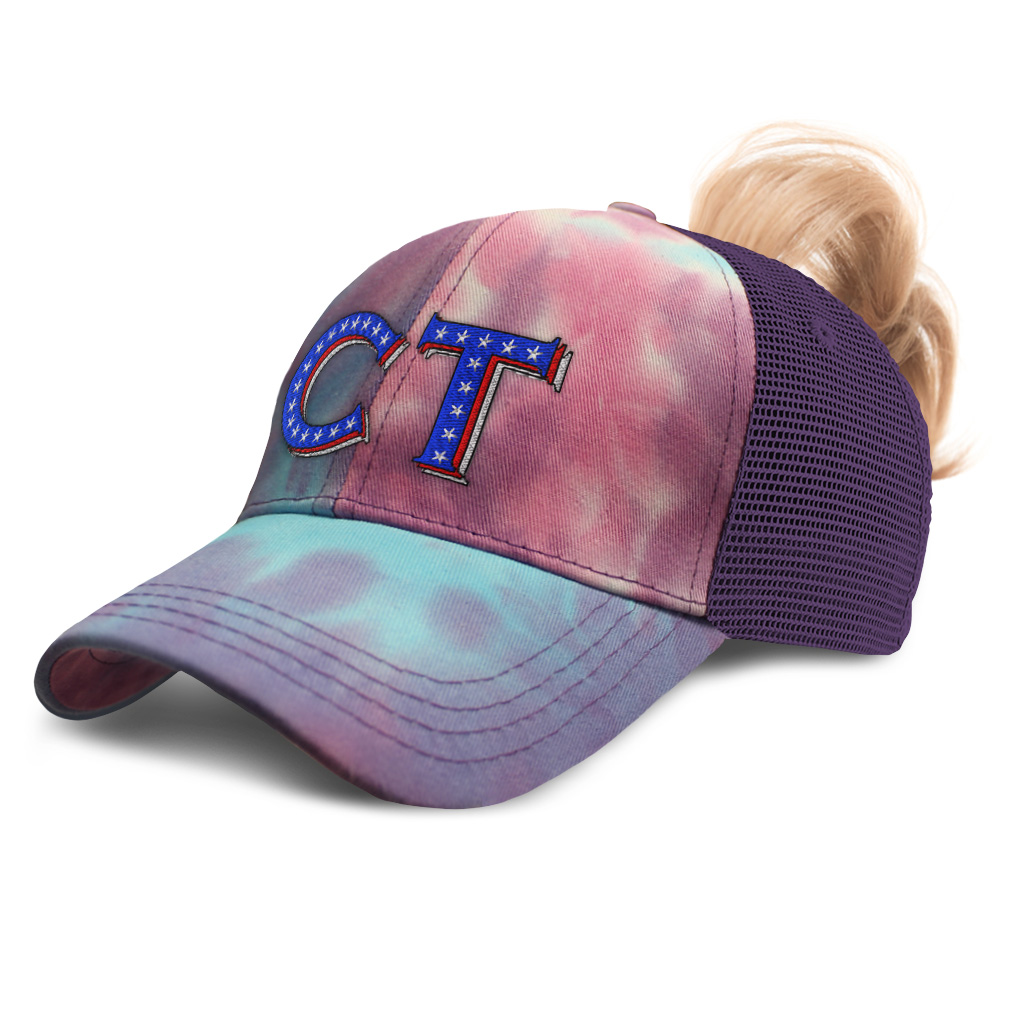 Womens Ponytail Cap Connecticut Blue Flag Stars State Distressed ...
