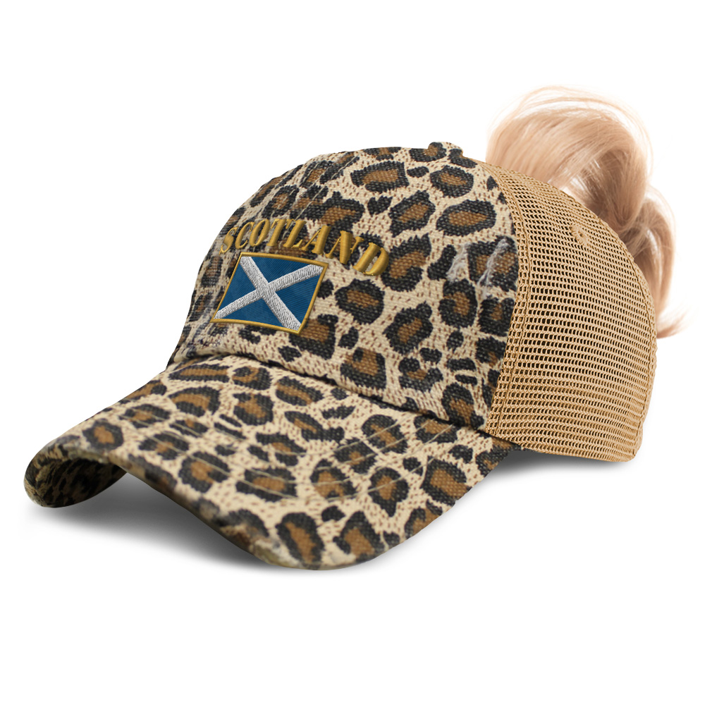 Embroidered Womens Ponytail Baseball Cap Scotland Flag Distressed ...