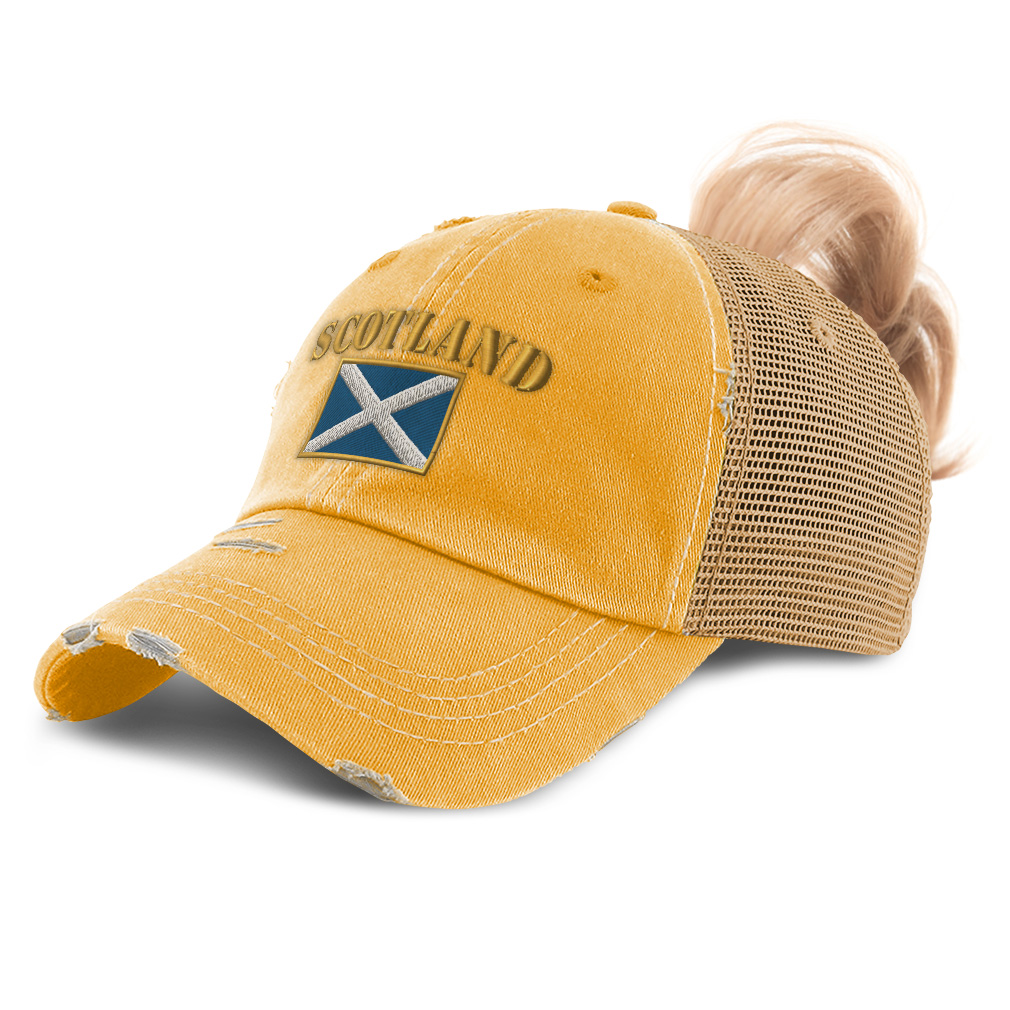 Embroidered Womens Ponytail Baseball Cap Scotland Flag Distressed ...