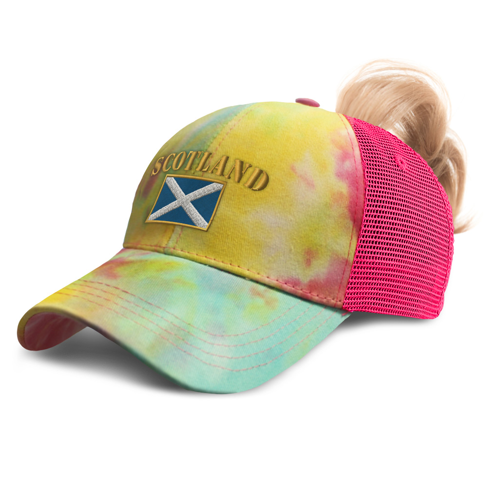 Embroidered Womens Ponytail Baseball Cap Scotland Flag Distressed ...